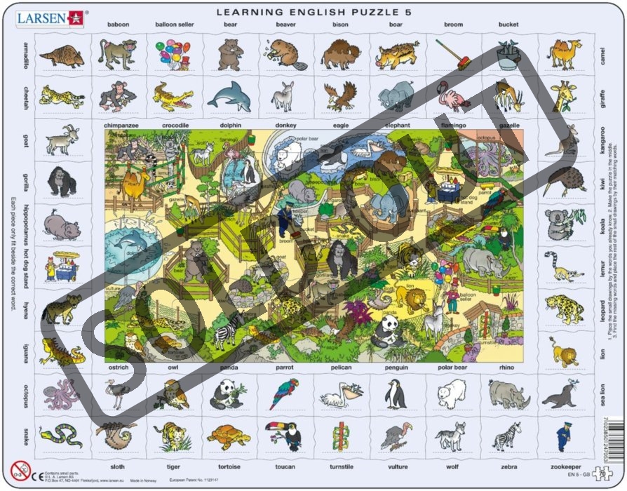 LARSEN Puzzle Angličtina 5: V ZOO 70 dílků | Puzzle-puzzle.cz