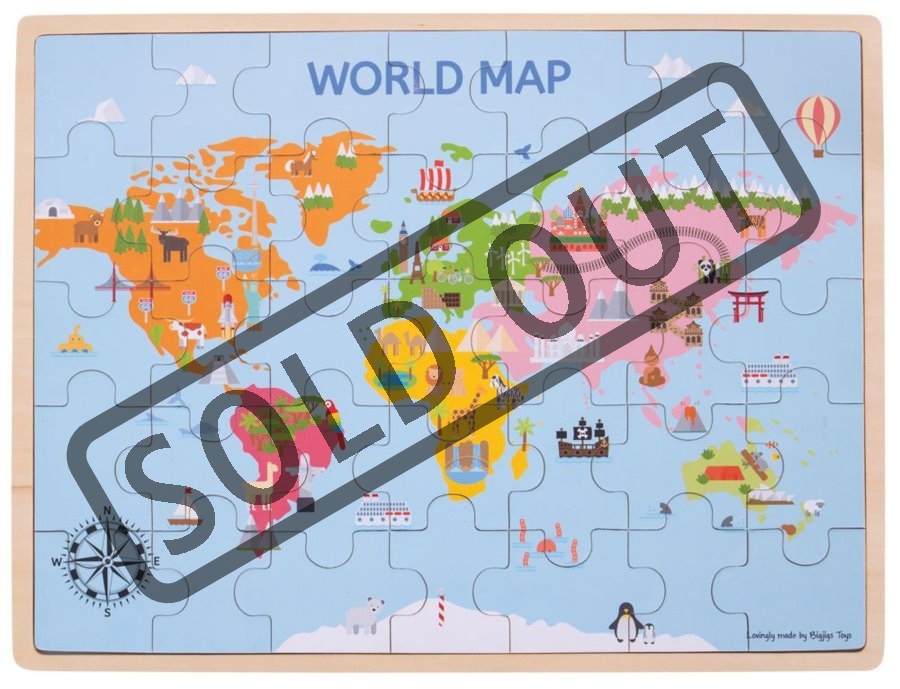 BIGJIGS Dřevěné puzzle Mapa světa 35 dílků | Puzzle-puzzle.cz