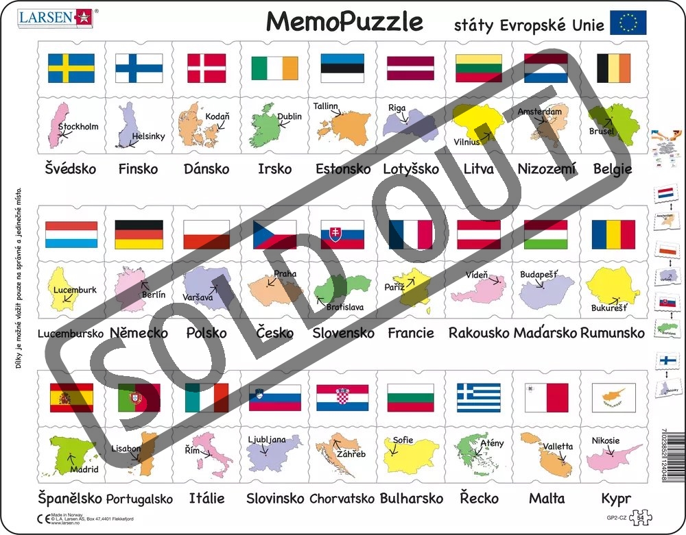 LARSEN MemoPuzzle Státy Evropské Unie 54 dílků | Puzzle-puzzle.cz