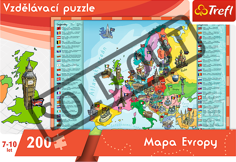 TREFL Puzzle Mapa Evropy 200 dílků | Puzzle-puzzle.cz